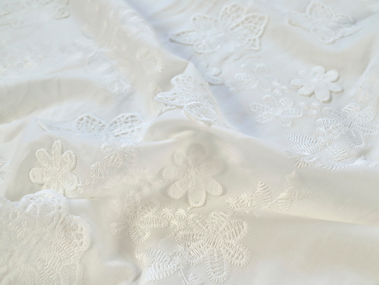 Dressmaking Fabric | Hartlen Floral Embroidered Cotton Voile - Ivory ...