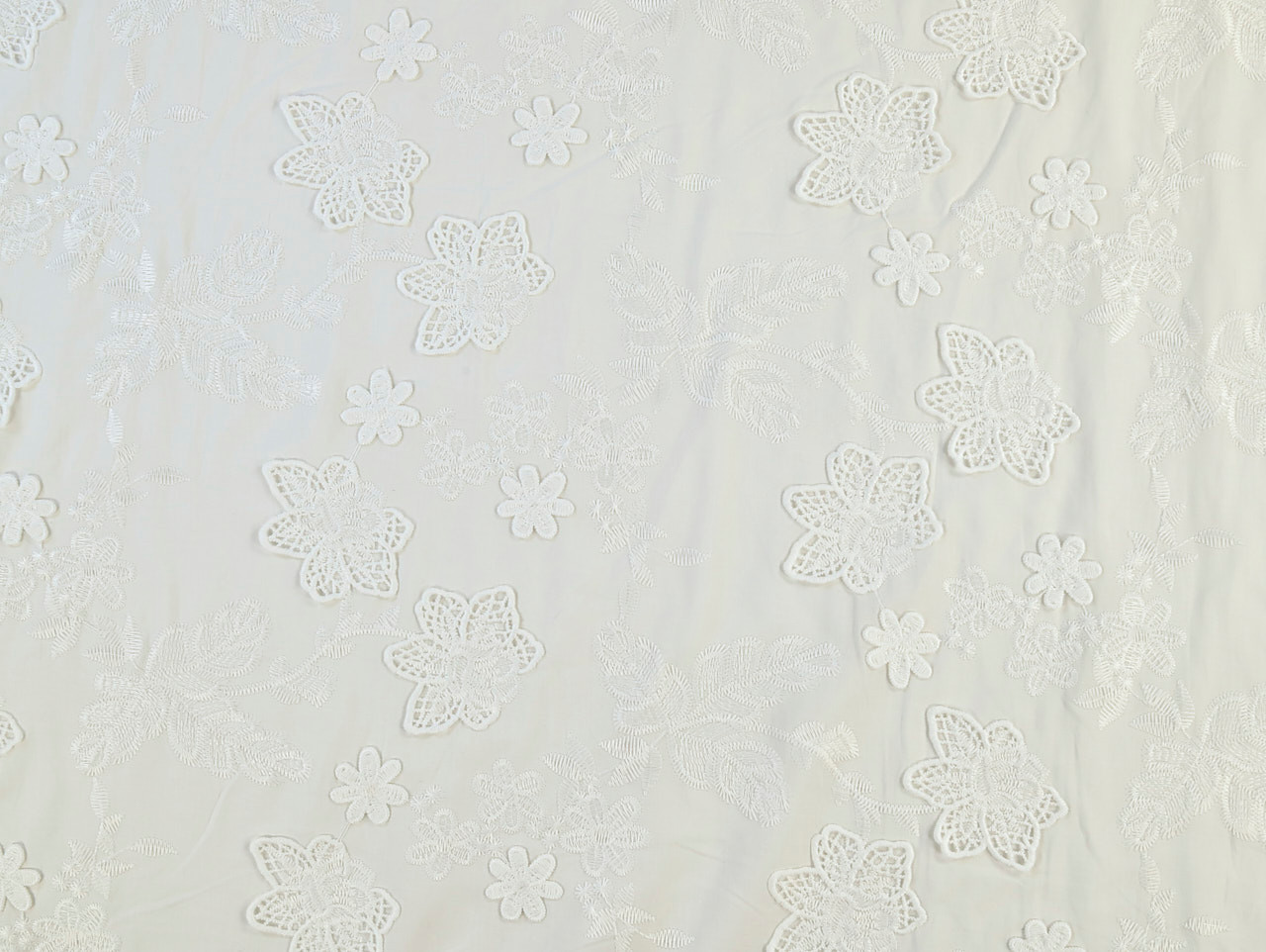 Dressmaking Fabric | Hartlen Floral Embroidered Cotton Voile - Ivory ...