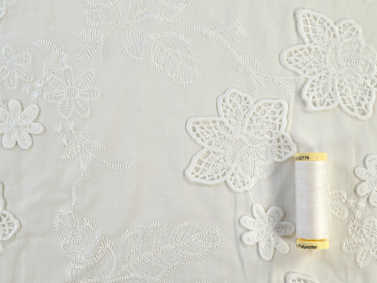 Dressmaking Fabric | Hartlen Floral Embroidered Cotton Voile - Ivory ...