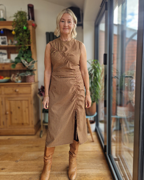 Dressmaking Fabric | Rowan Gingham Seersucker - Chartreuse & Burgundy ...