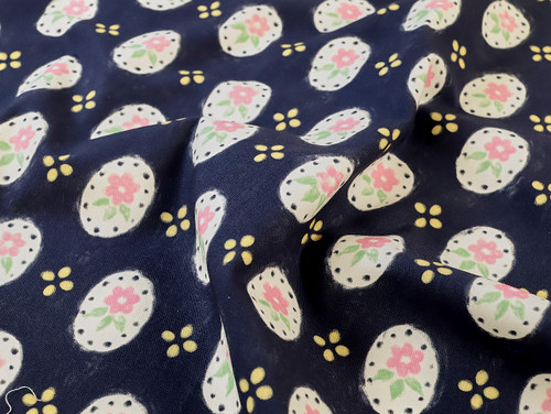 Dressmaking Fabric | Bijou Flower Stretch Denim - Navy | Fabric Godmother