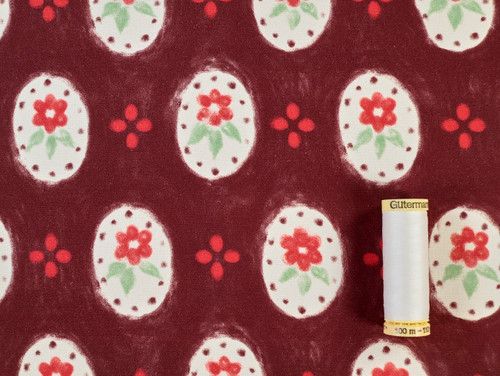 Dressmaking Fabric | Bijou Flower Stretch Denim - Burgundy | Fabric ...