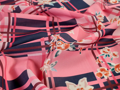 Dressmaking Fabric | Ines Floral Check Cotton - Pink | Fabric Godmother