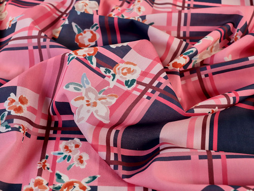 Dressmaking Fabric | Ines Floral Check Cotton - Pink | Fabric Godmother