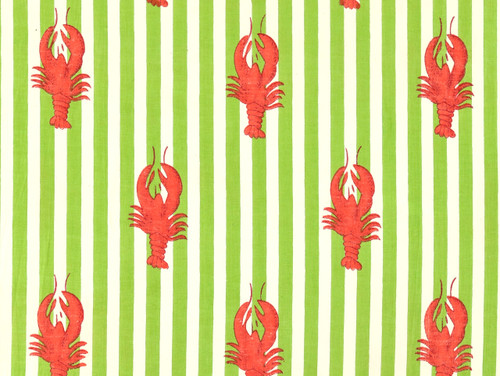 Dressmaking Fabric | Indria Lobster Stripe Hand Block Print - Green ...