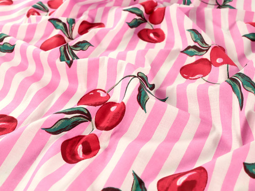 Dressmaking Fabric | Cherry Stripe Hand Block Print - Pink | Fabric ...