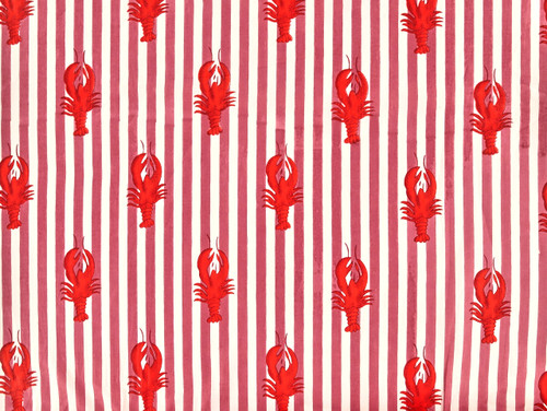 Dressmaking Fabric | Indria Lobster Stripe Hand Block Print - Rose ...