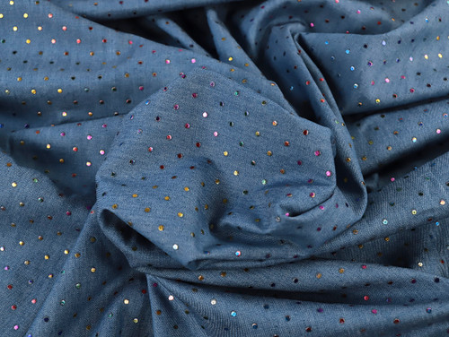 Dressmaking Fabric | Lio Rainbow Spot 4oz Denim - Mid Blue | Fabric ...
