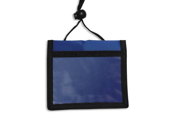 BADGE HOLDER, BLUE, 3-POCKET CREDENTIAL HOLDER W/CORD & LOCK