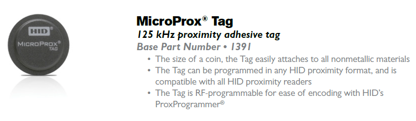 HID MicroProx Tag, 1391LSSMN Format H10301, 50 Pack