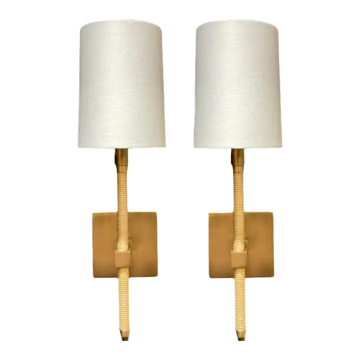 Revelation Organic Modern Wrap It Up Rattan Wall Sconces Pair