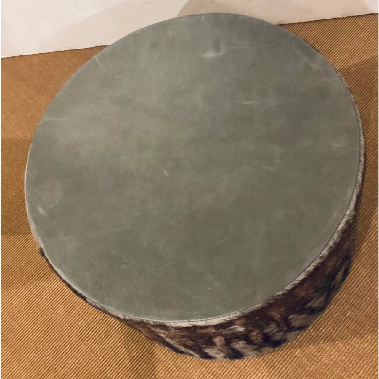 Large Modern African Water Buffalo Hide Ottoman