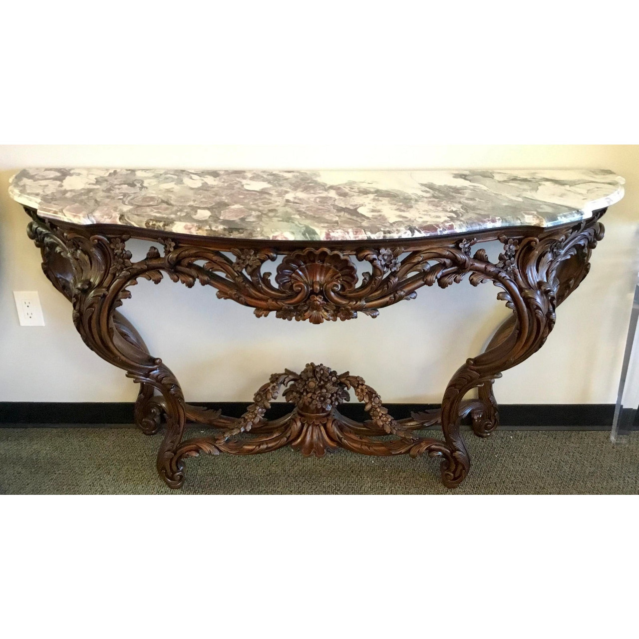 Traditional Carved Wood and Marble Console Table - 14th Street Modern ...