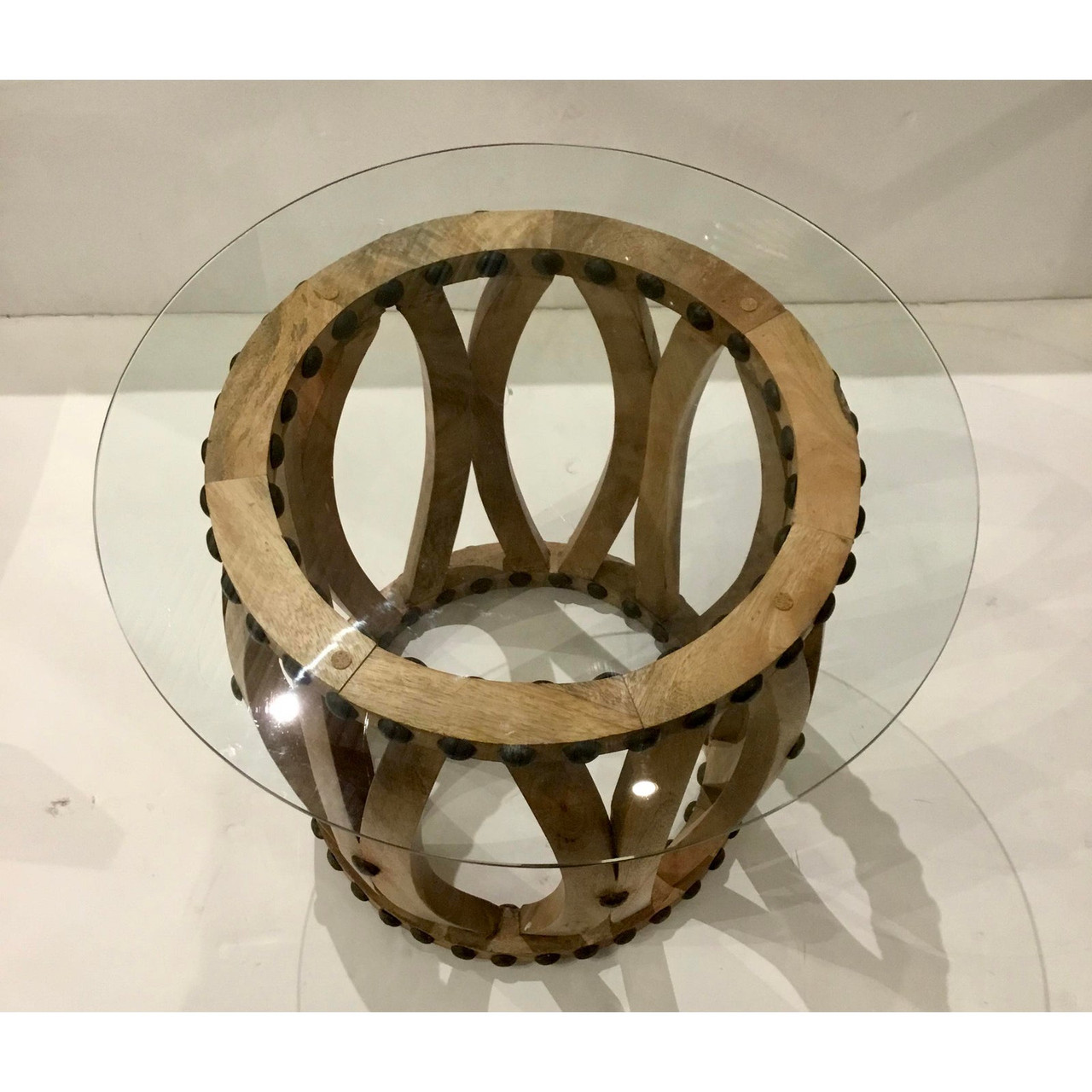 Industrial Modern Barrel Slat Studded Side Table