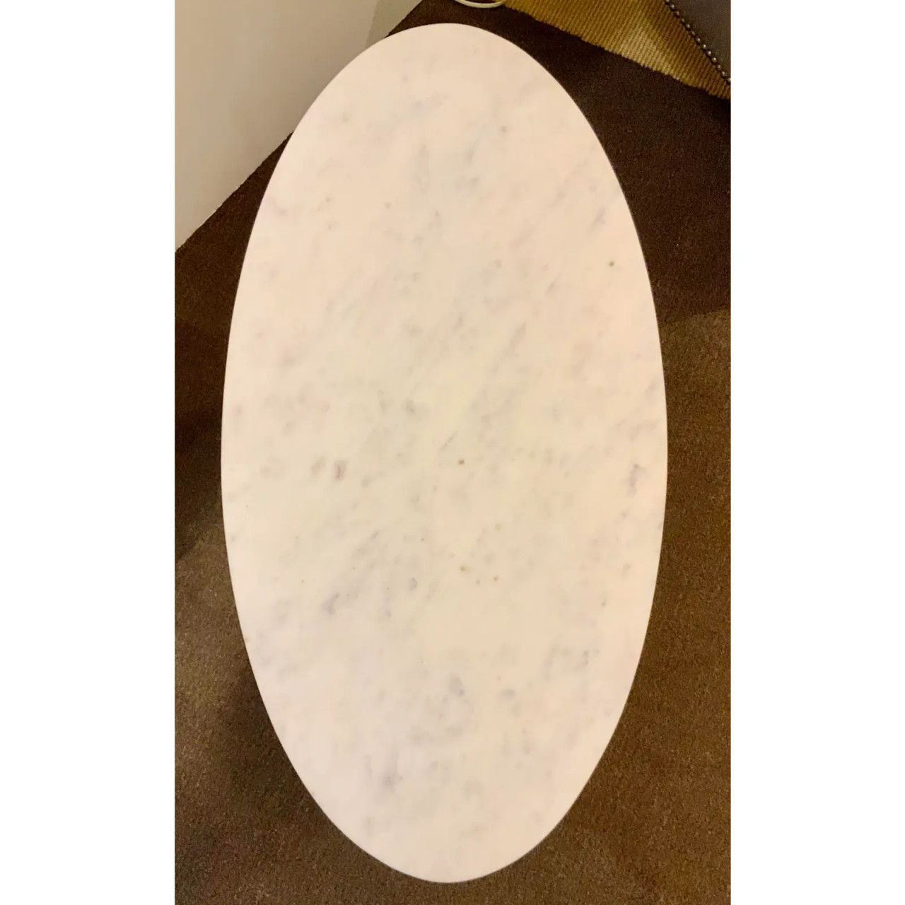 Modern Chiseled White Marble Storage Oval Side Table