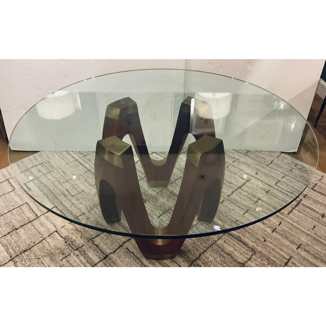 Global Views Mod Wood and Gold Wave Dining Table