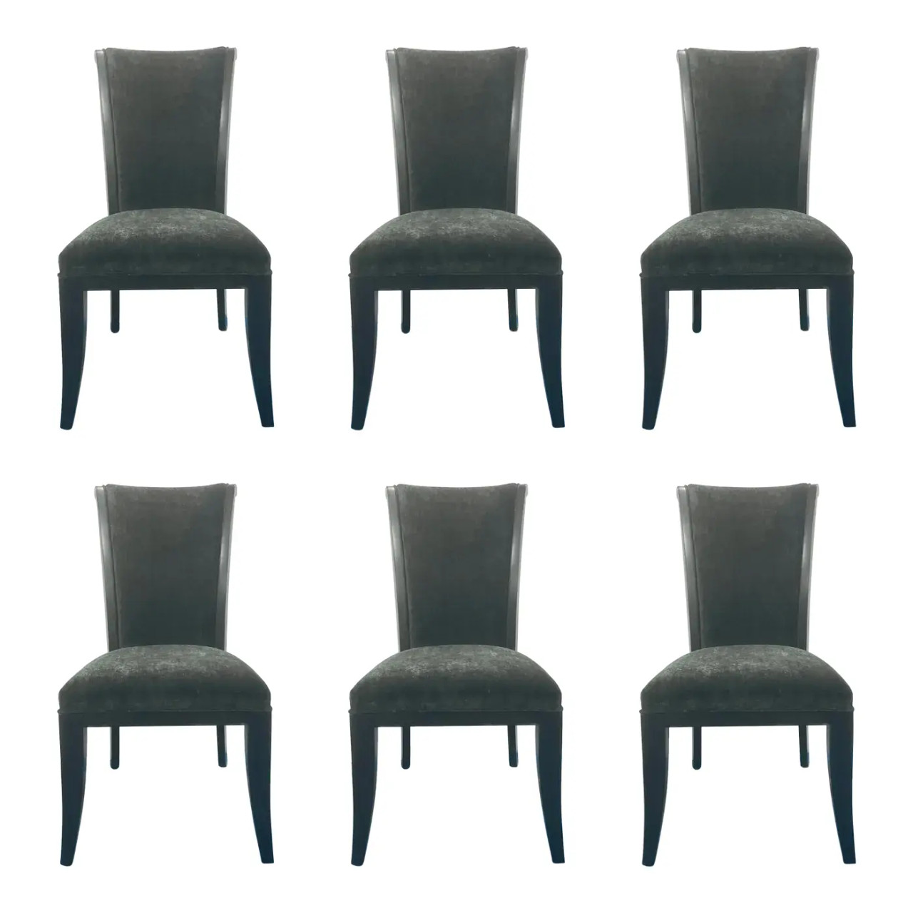Modern Black Velvet and Silver Croc Dining Chairs Set of 6