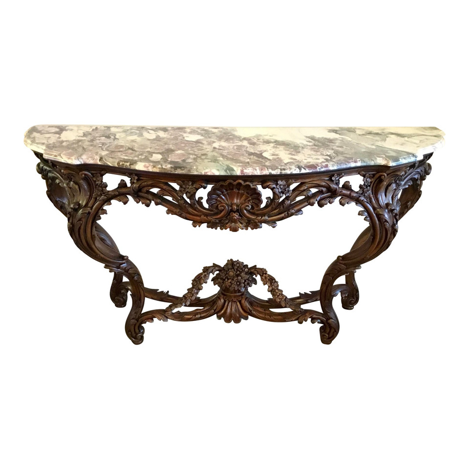 Traditional Carved Wood and Marble Console Table - 14th Street Modern ...