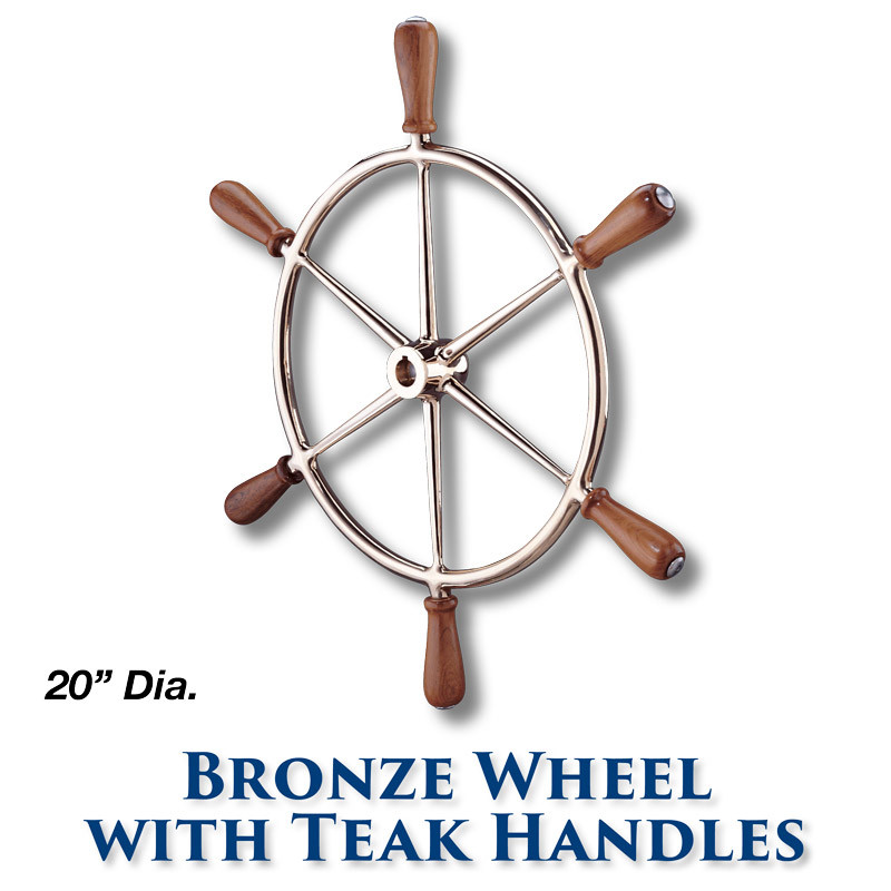 Edson Marine: 20-inch Polished Bronze Wheel with Teak Handles with 1 ...
