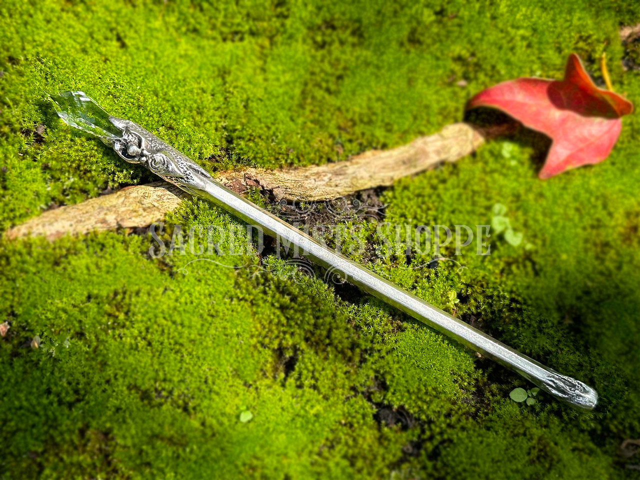 Spiral Goddess Pewter & Silver Wand with Moon and Austrian Crystal Tip ...