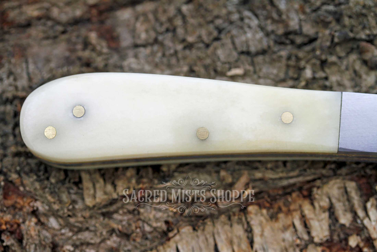 Curved Folding Boline Ritual Knife with Natural Bone Handle | Sacred ...