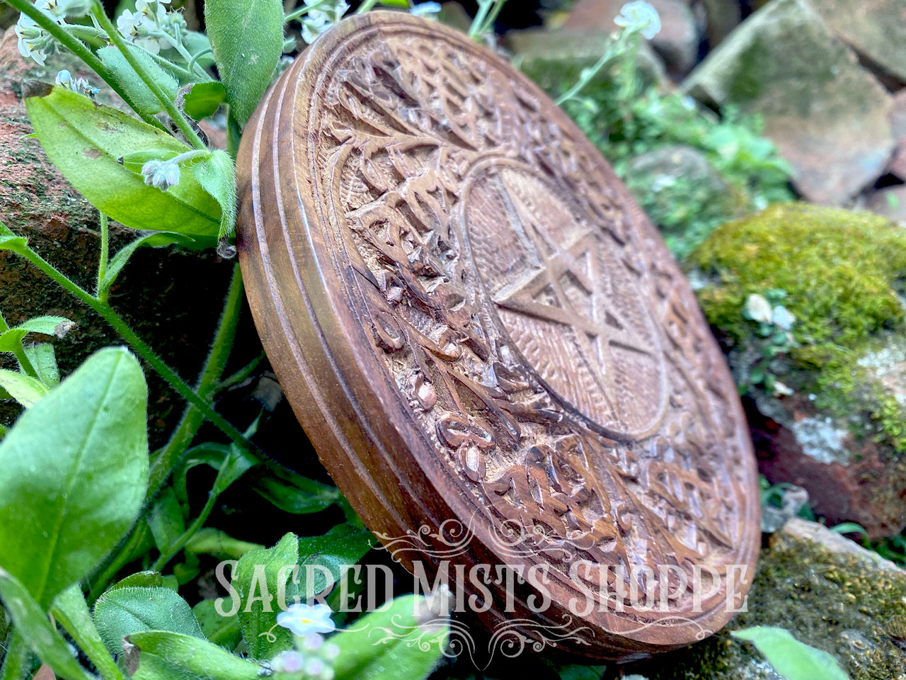 Celtic Pentacle and Triquetra Handcarved 6" Wooden Altar Tile for ...