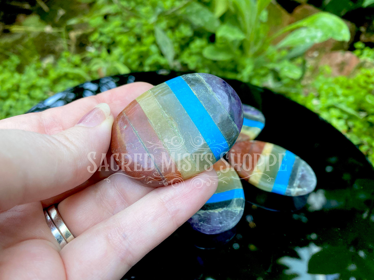 Chakra Worry Stone with Seven Bonded Crystals for Chakra Balancing ...