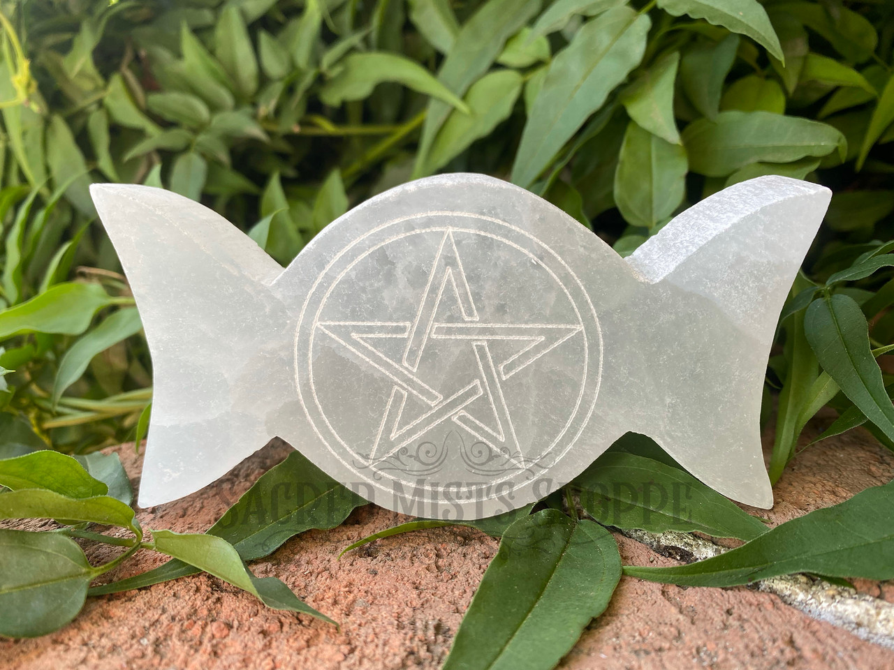 Selenite Triple Moon Pentacle Moon Altar Tile, Altar Plate for Crystal ...