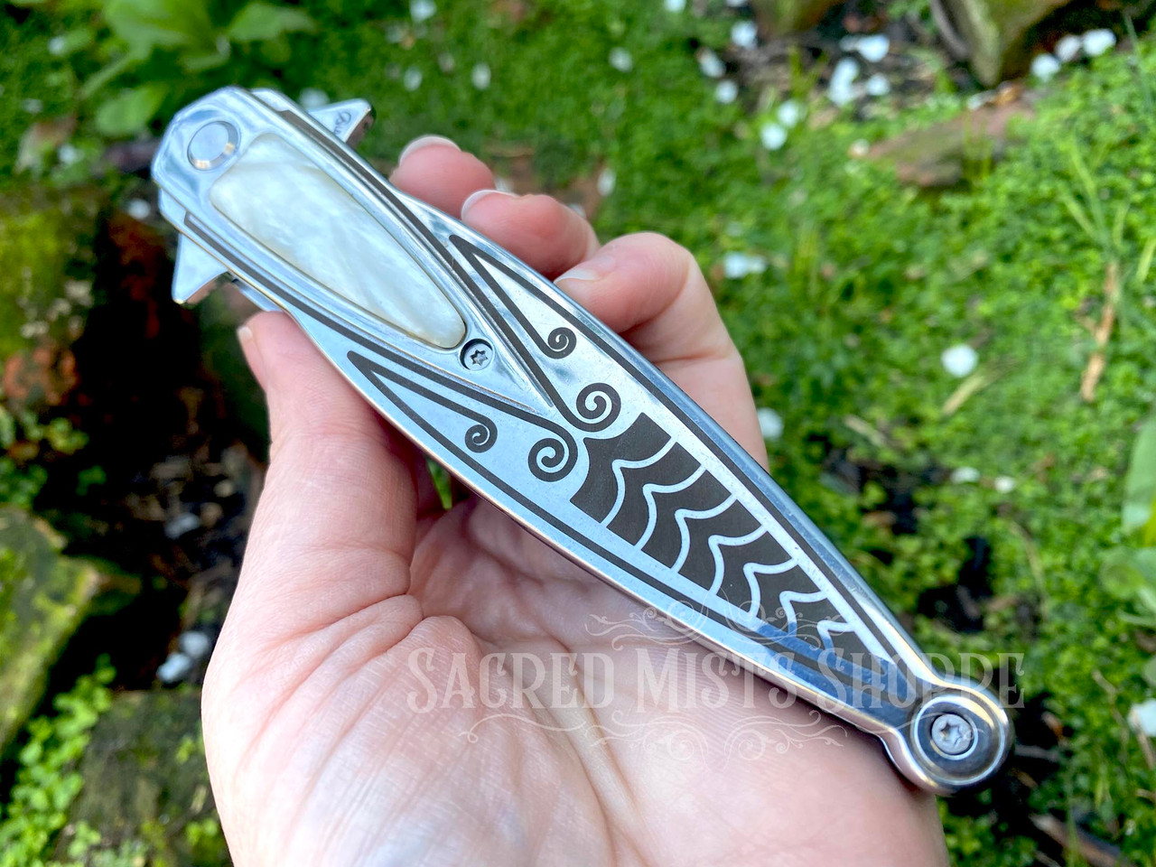 Moonlit Athame with Ornate Scrollwork Folding Ritual Athame Stainless ...