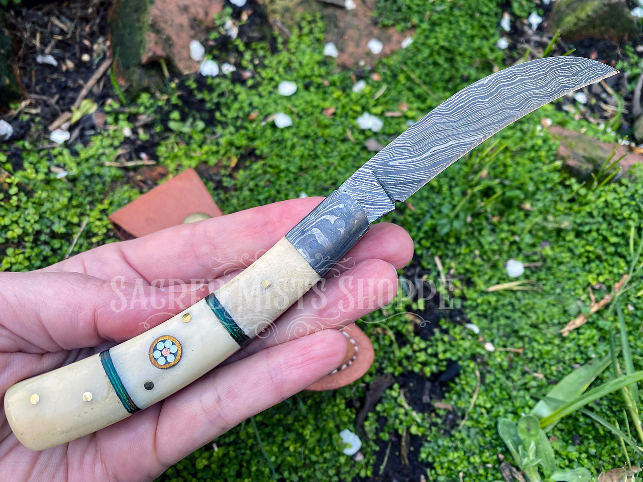 Wise Woman's Boline Folding Ritual Knife with Natural Bone Handle for ...