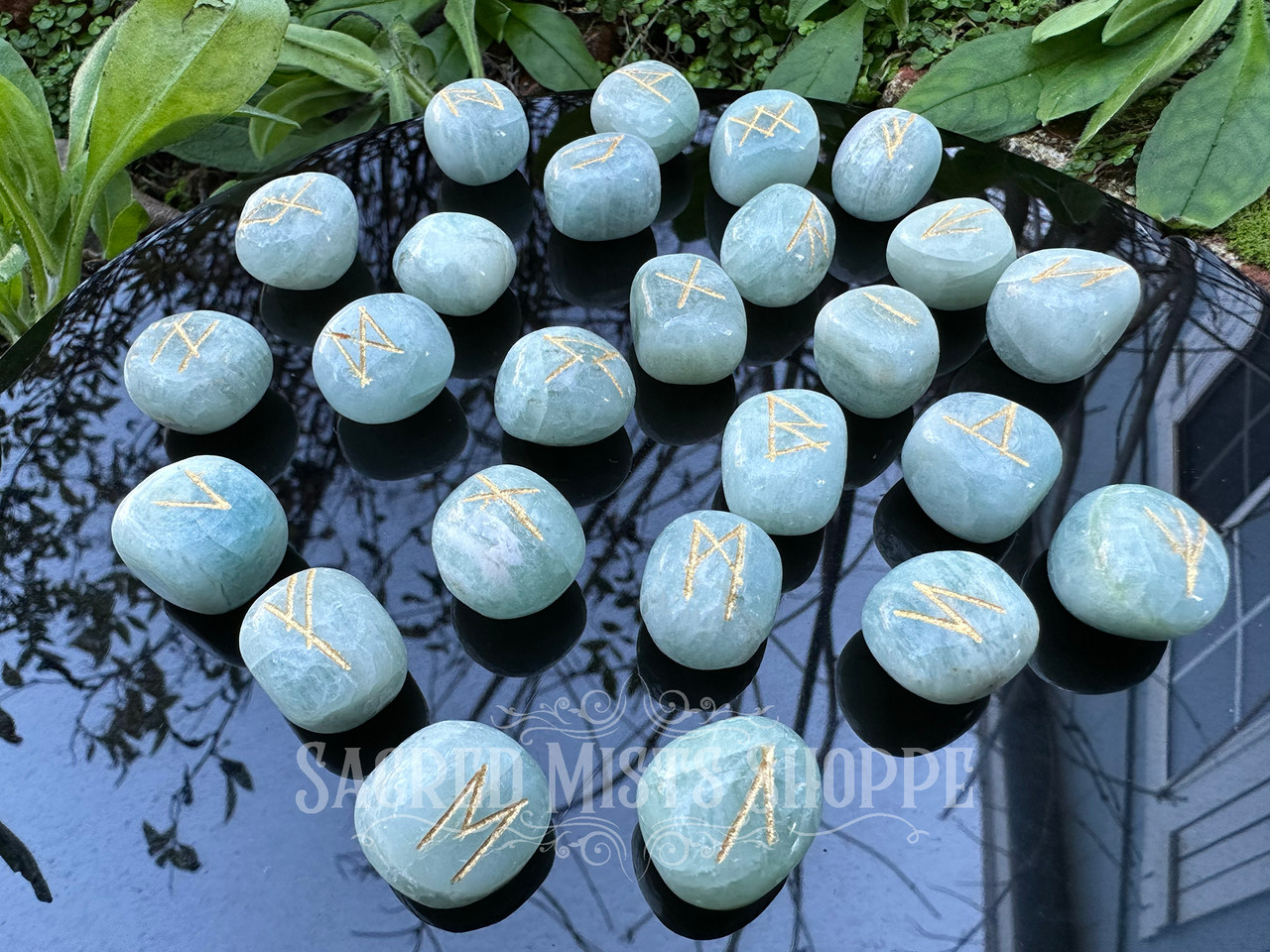 Aquamarine Gemstone Elder Futhark Rune Set Hand Carved for Divination ...