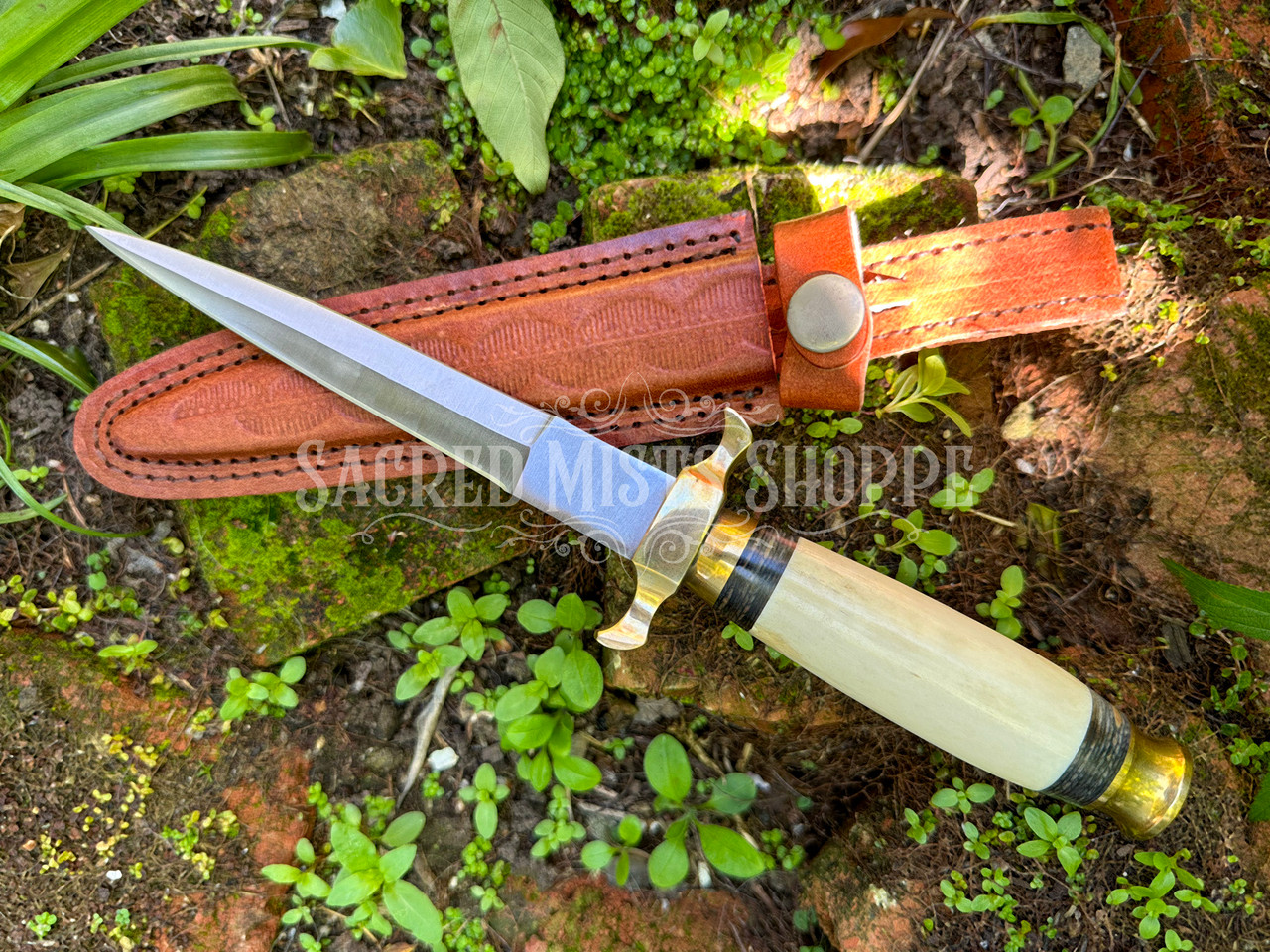White Witch's Athame with Bone Handle and Brass Pommel for Directing ...