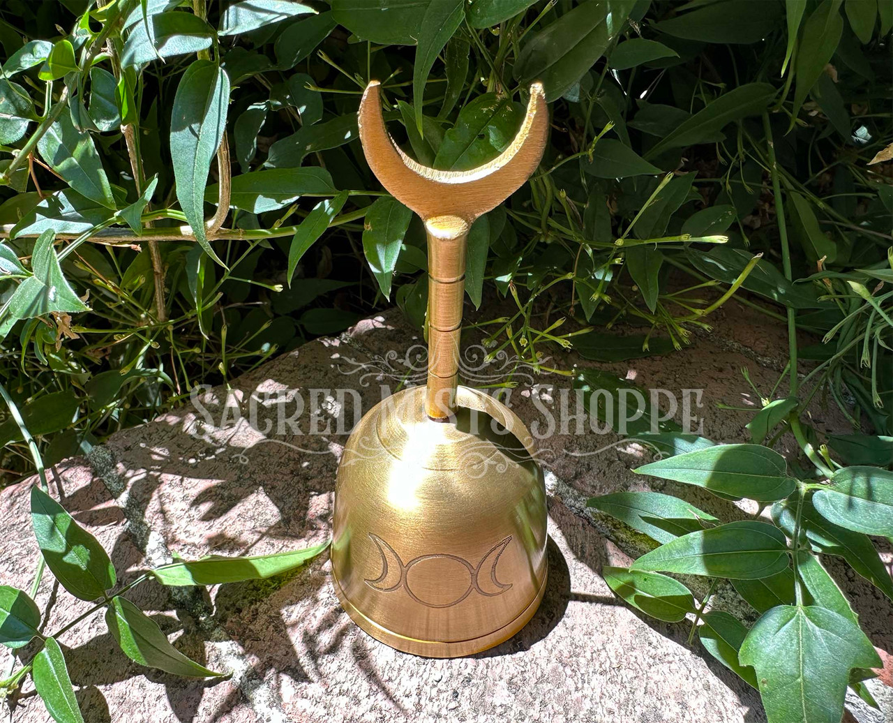 Melody of the Moon Bell: Triple Goddess Brass Altar Bell with Crescent ...