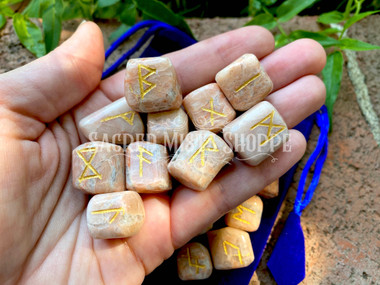 Peach Moonstone Rune Set | Sacred Mists Shoppe