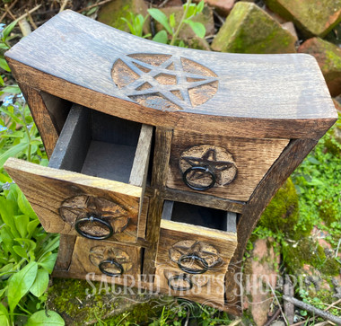 Pentacle Handcarved Six-Drawer Altar Chest for use in Storing Herbs ...
