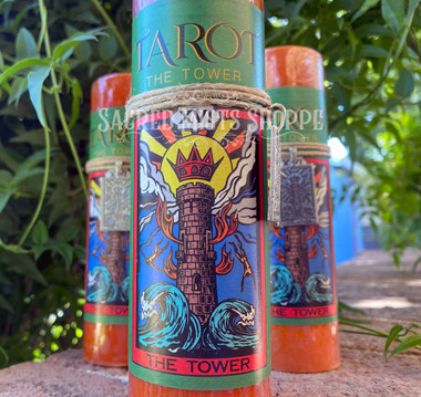 The Tower Tarot Pillar Candle with Pewter Pendant for Change ...