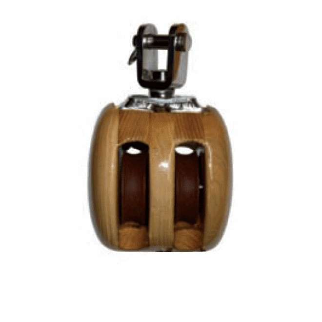 Davey Swivel Eye Wooden Block - Double | Classic Boat Supplies