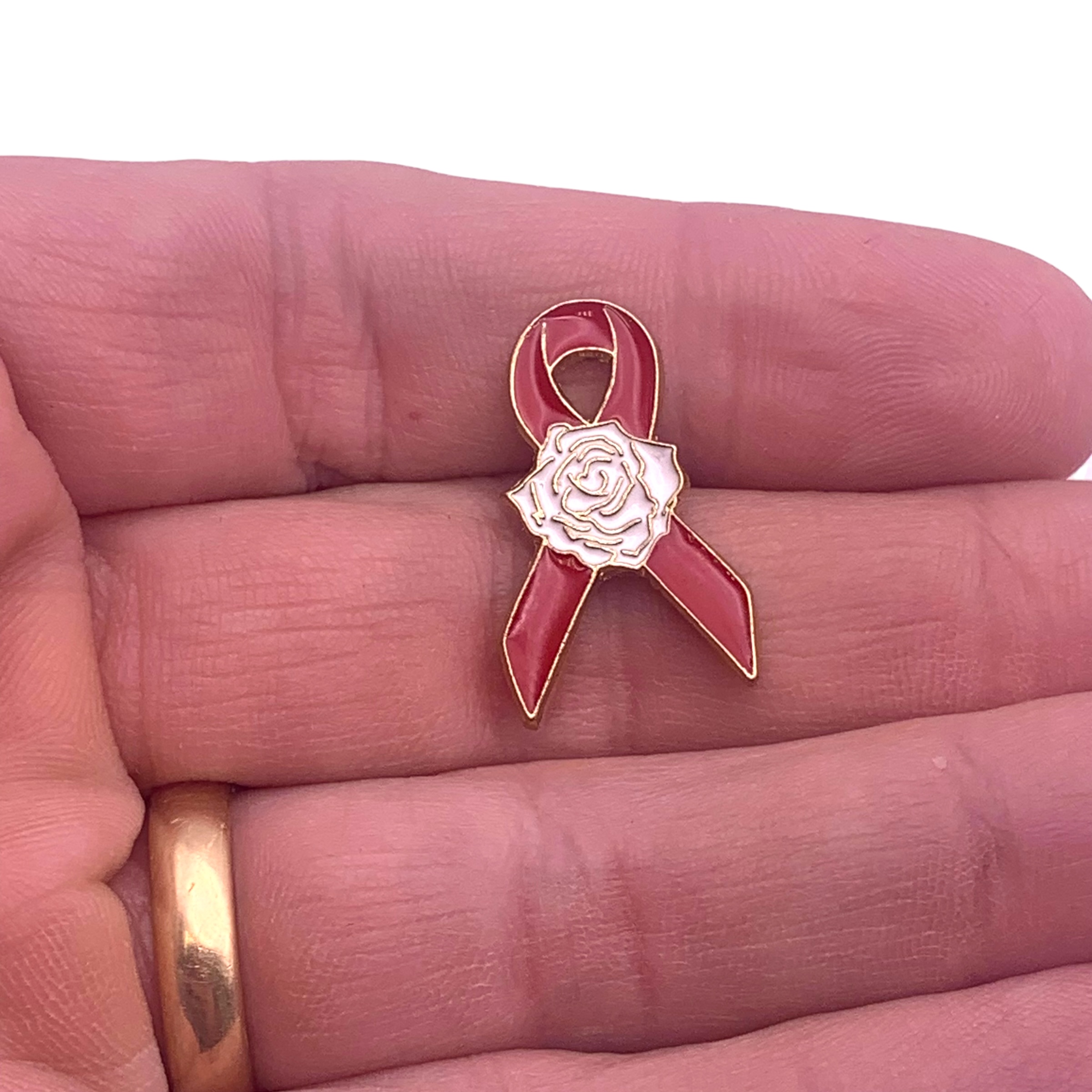 Red Ribbon with Rose Lapel Pin | StockPins.com