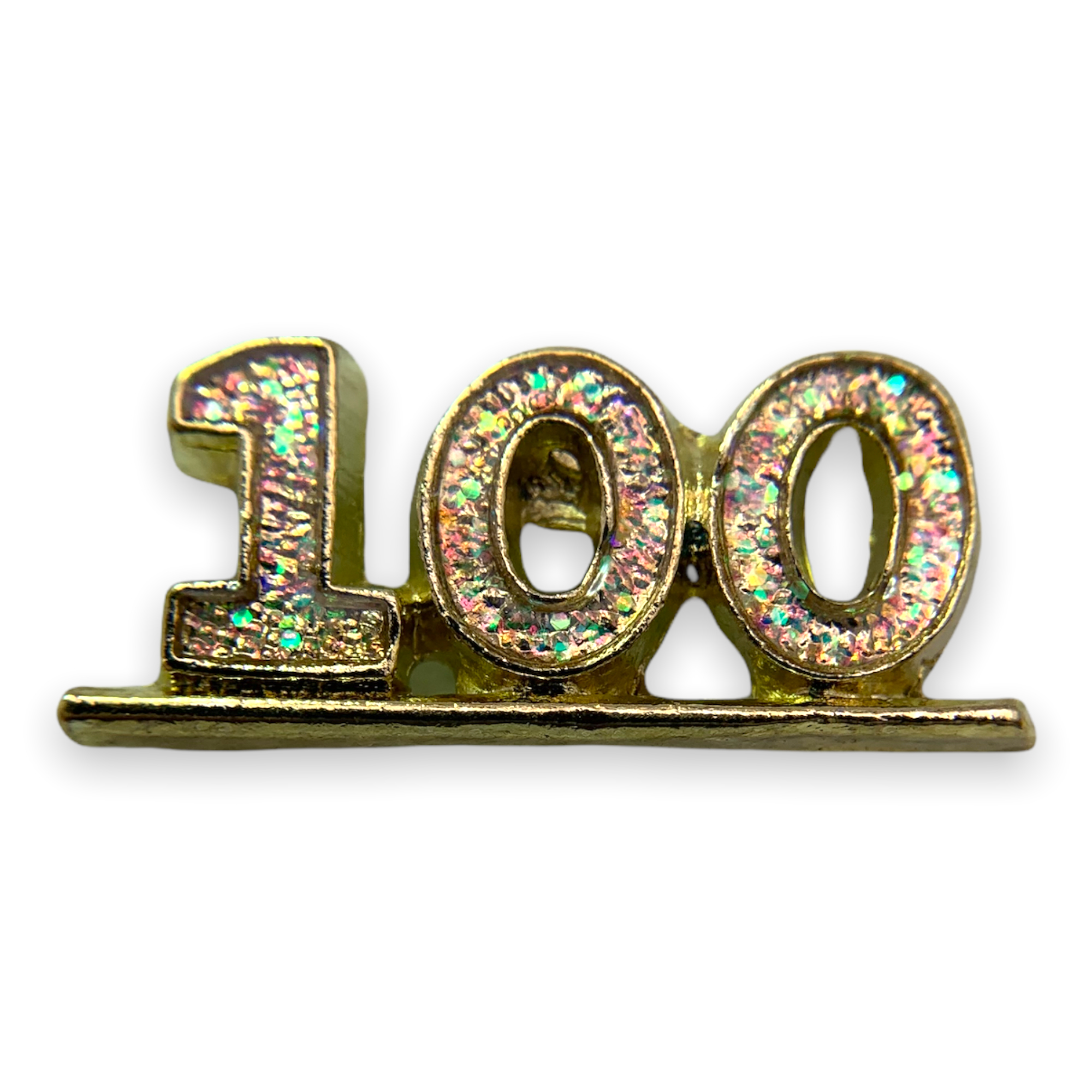 100 Lapel Pin | Glitter Number Lapel Pin | Stockpins.com