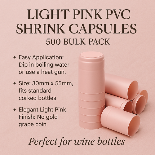 Light Pink PVC Shrink Capsules (500 Bulk)