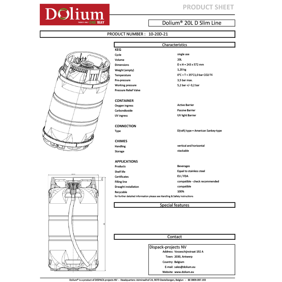 Nitrogen Dolium 20L Keg - One Way