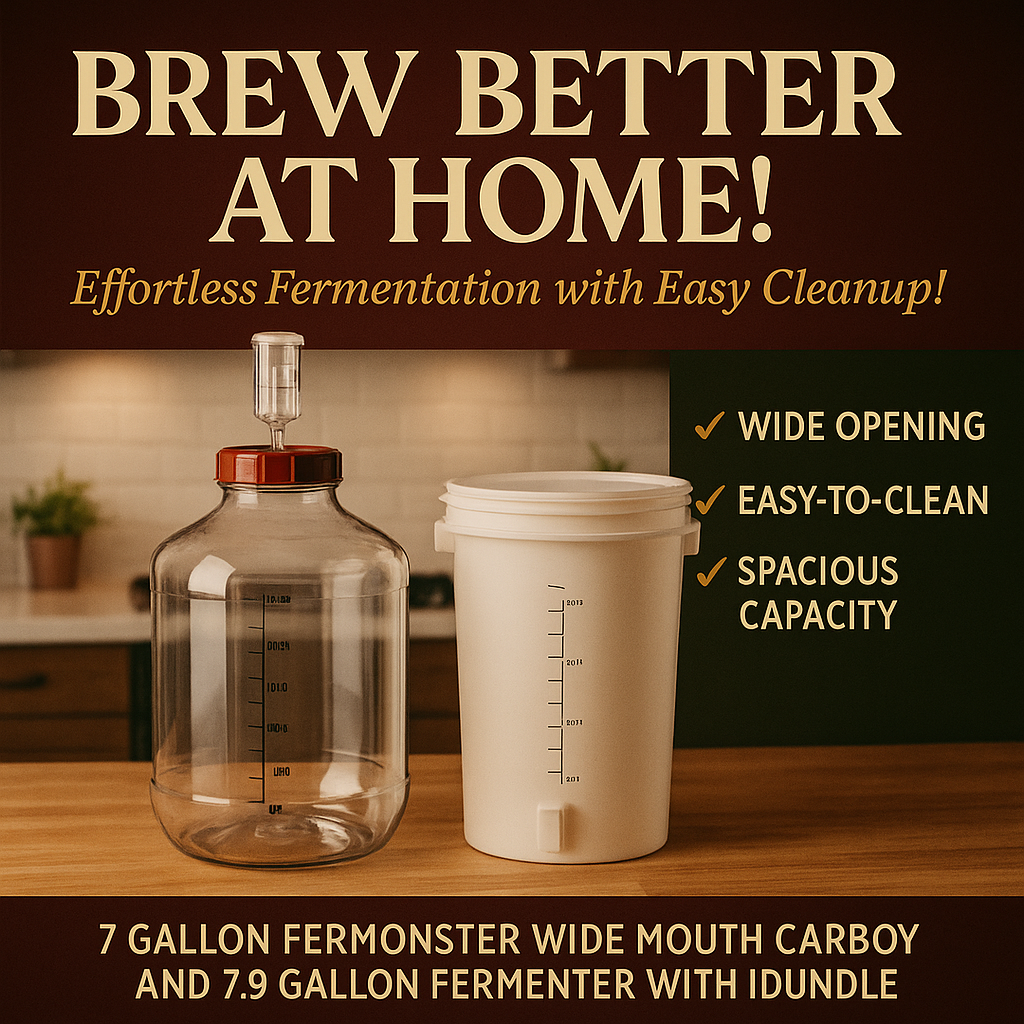 7 Gallon FerMonster Wide Mouth Carboy and 7.9 Gallon Fermenter with Lid ...