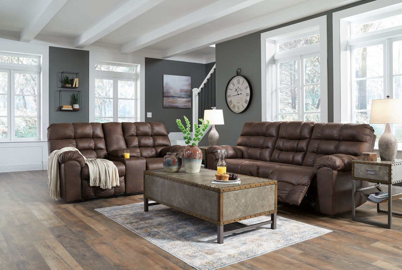 Derwin Nut 2 Pc. Reclining Sofa Loveseat Hilton Furniture Mattress