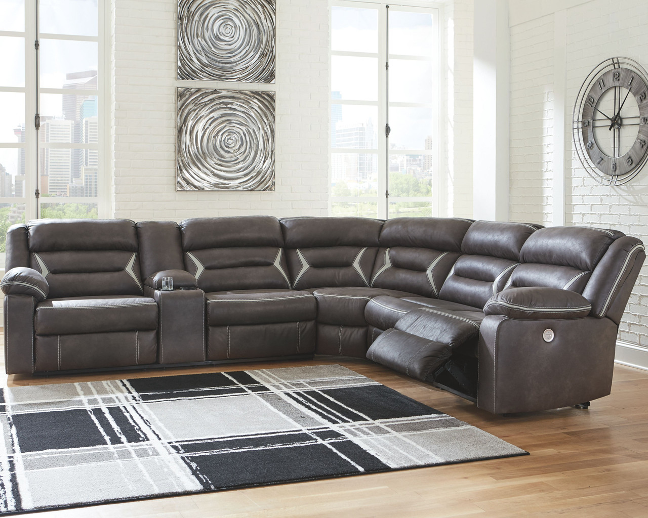 Kincord Midnight LAF Reclining Power Sofa with Console Wedge Armless Chair RAF Zero Wall Power Recliner Sectional Hilton Furniture Mattress