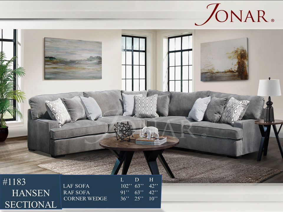 Jonar 1183 Hansen Sectional - 3 piece - Grey Color