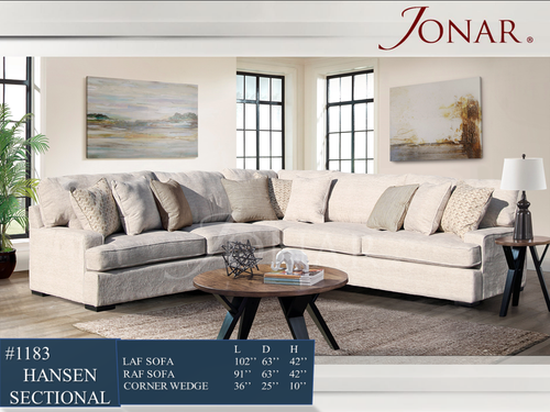 Jonar 1183 Hansen Sectional - 3 piece - Parchment Color