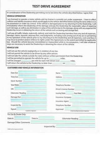 Custom Test Drive Agreement Forms (250Ct) | Car Dealer Depot