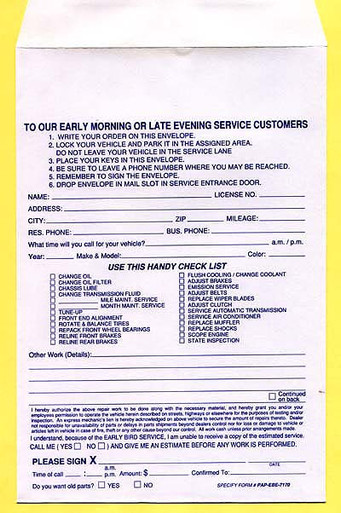 Shop Early Bird Drop-Off Envelopes | Car Dealer Depot