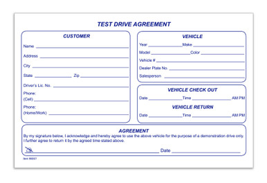 Automotive Service Products 8007 Test Drive Agreement Form - QTY. 100 ...