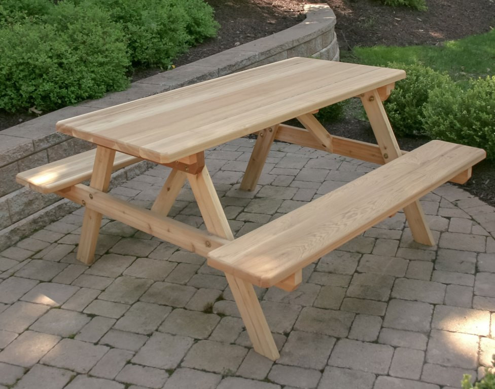 Pine Wood Picnic Table with Attached Benches